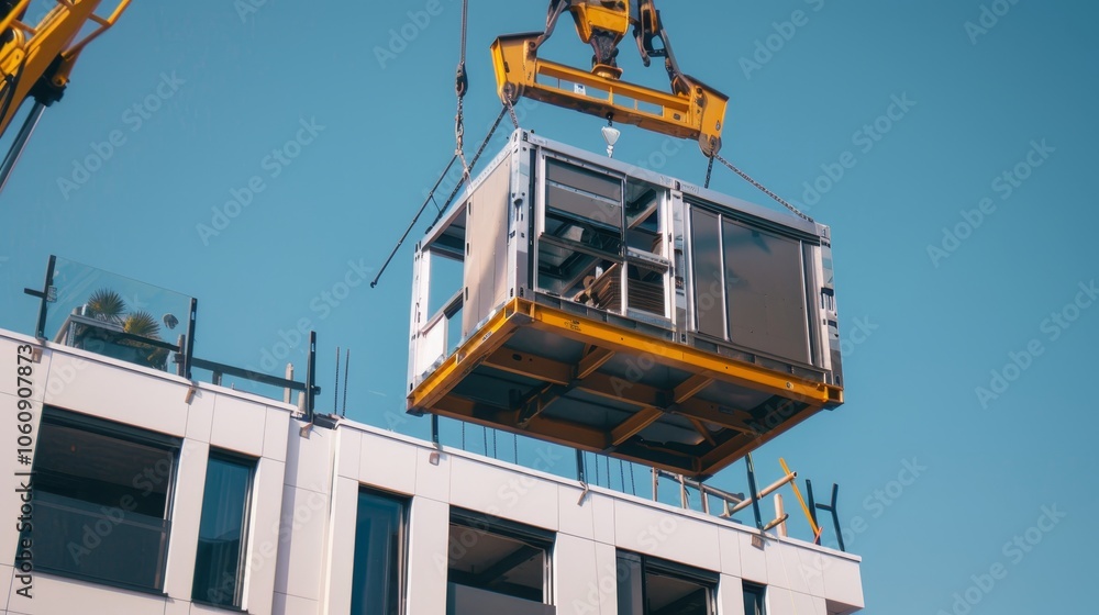 Crane Lifting Prefabricated Modules Demonstrating Modular Construction ...