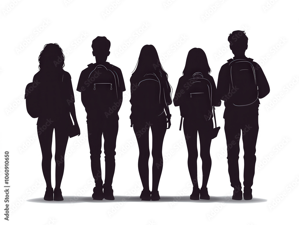 High School Students Silhouettes,full body silhouettes of diverse ...