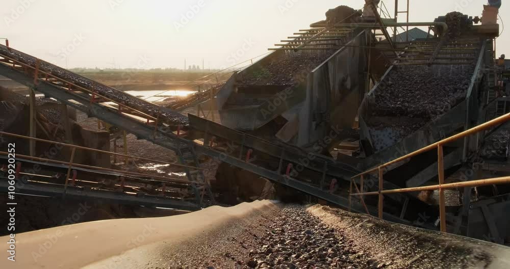 Conveyor system in the quarry of sand and gravel. Screening and washing ...