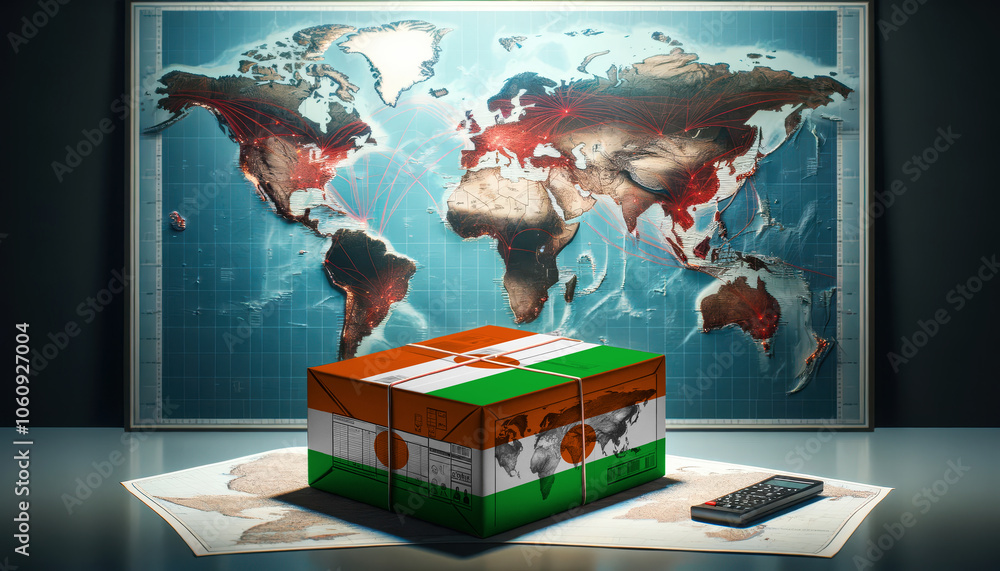 A Niger branded box rests on a table, with a world map featuring ...