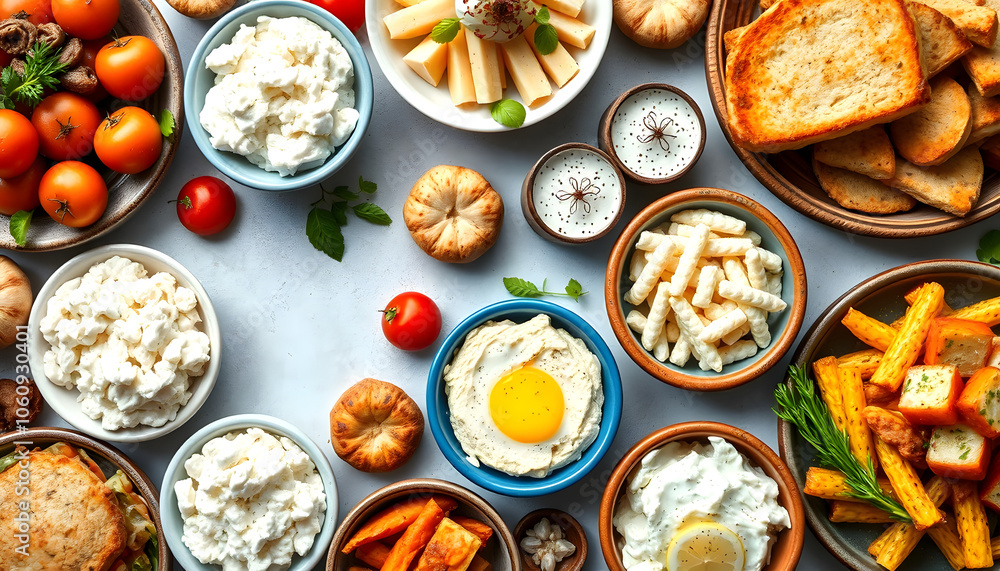 Greek food background. Traditional different greek dishes , top view ...