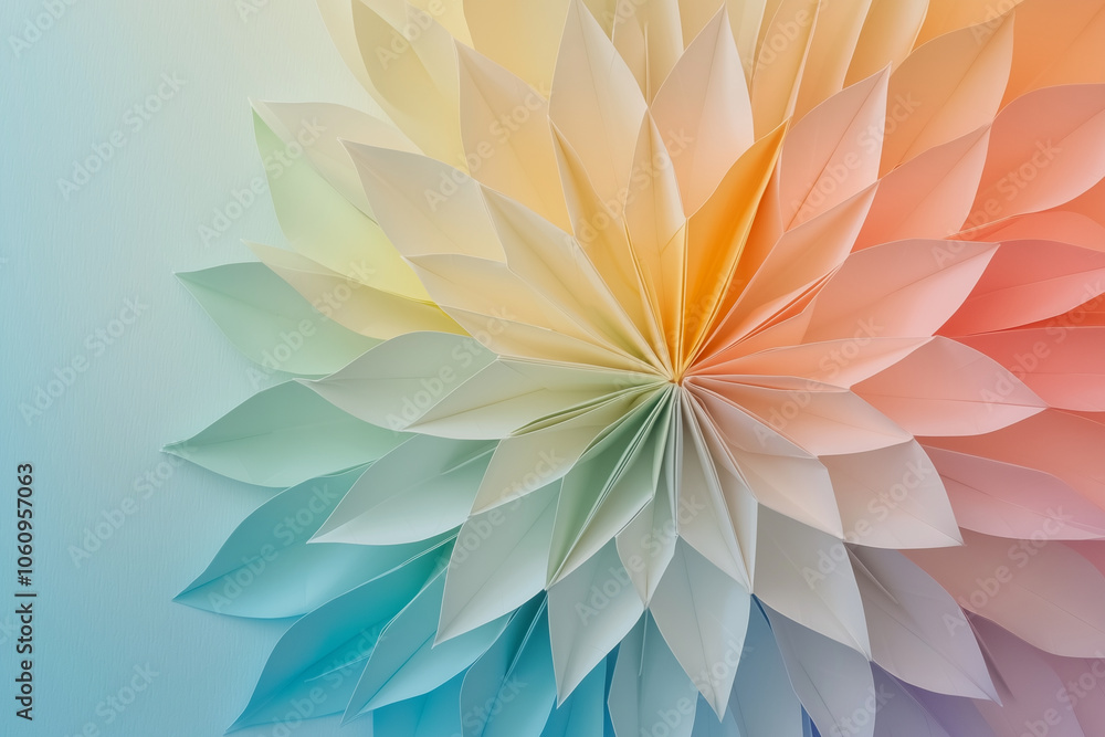 Rainbow origami explosion: A dynamic flat lay featuring origami stars ...