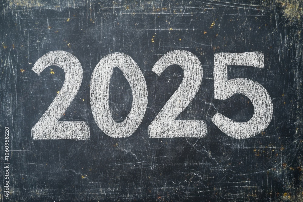 Chalkboard displaying the year 2025 indicating plans or events in an ...
