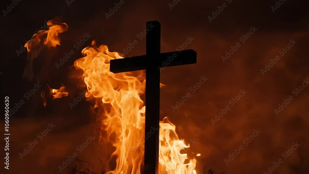 dramatic flames powerful dark intense Zooming engulfed Cross black ...