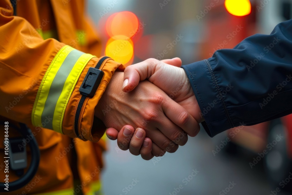 Close-up of a Handshake Between a Firefighter and Another Person ...