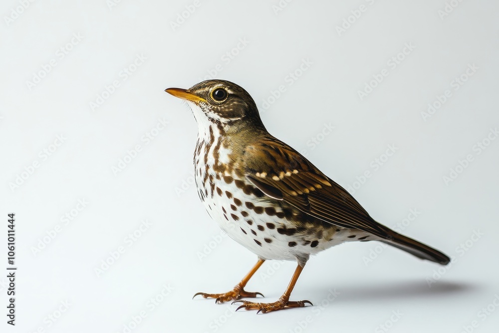 Song Thrush Real Photo on White Background, a bird with a beautiful ...