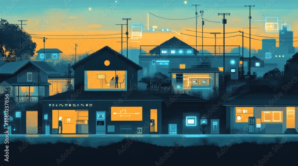 Infographic-style image showing technology integration in daily life ...