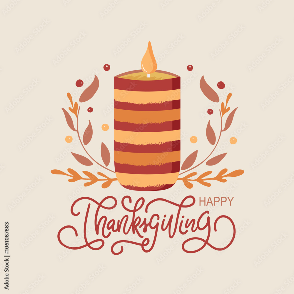 Happy thanksgiving handwritten phrase. Hand lettering typography and vector holiday illustration ...