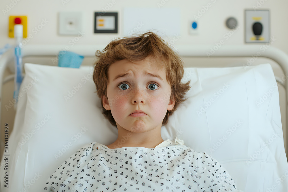 Boy with a Sad Face in a Hospital Bed: A Touching Image Depicting a ...