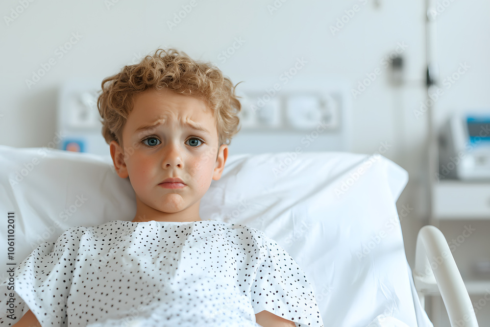 Foto de Boy with a Sad Face in a Hospital Bed: A Touching Image ...