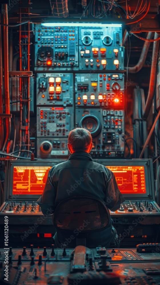 Detailed view of a complex futuristic control panel or dashboard with ...