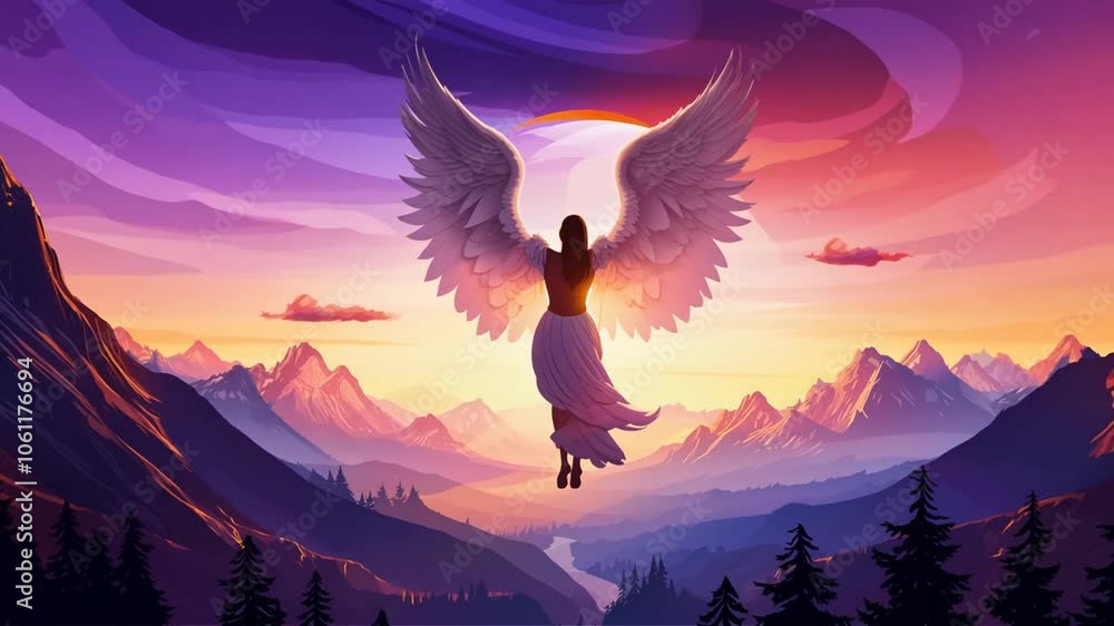 angel animation white Mountains wings Epic sky Beautiful landscape ...