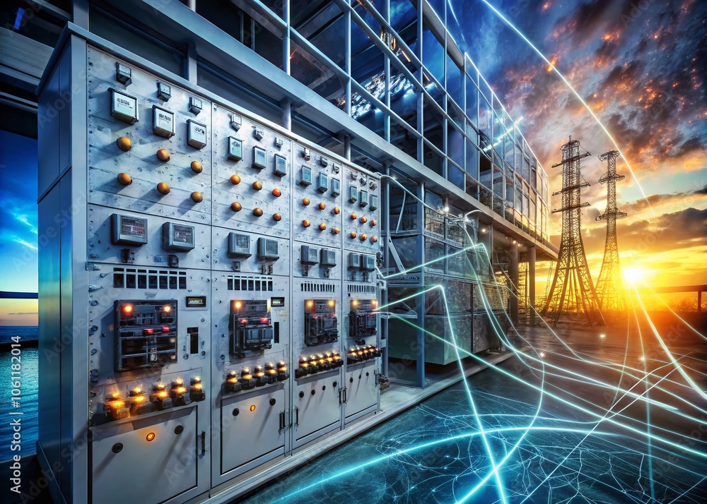 Double Exposure of Low and High Voltage Control Panel with Distribution ...