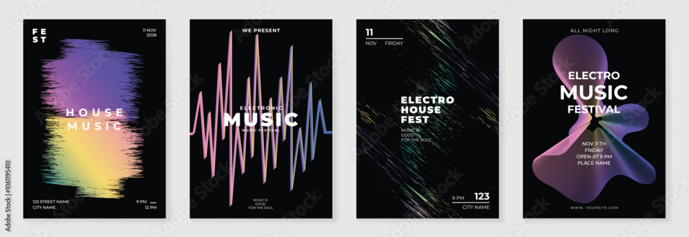 Music poster design background vector set. Electro Sound Cover template ...