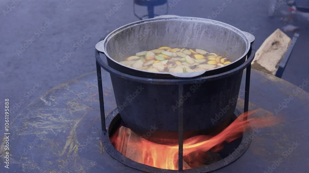 The Glow of Embers and Flames in a Steel Cooking Pot Outdoors Under the ...