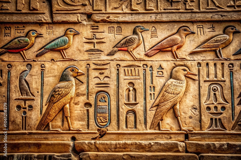 Macro Photography of Ancient Egyptian Hieroglyphs with Birds on ...