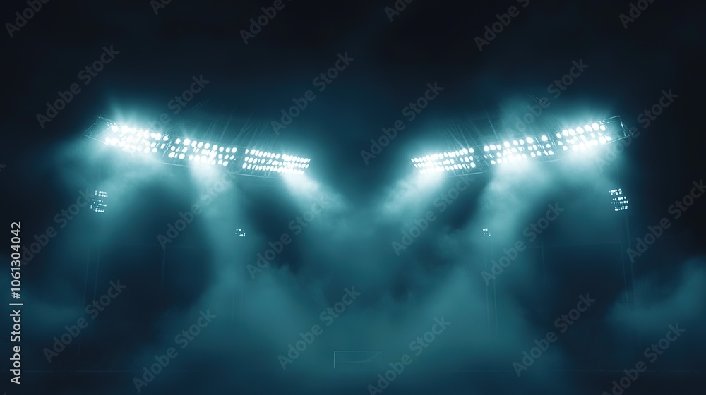 illuminated stadium lights piercing through the dark night sky ...