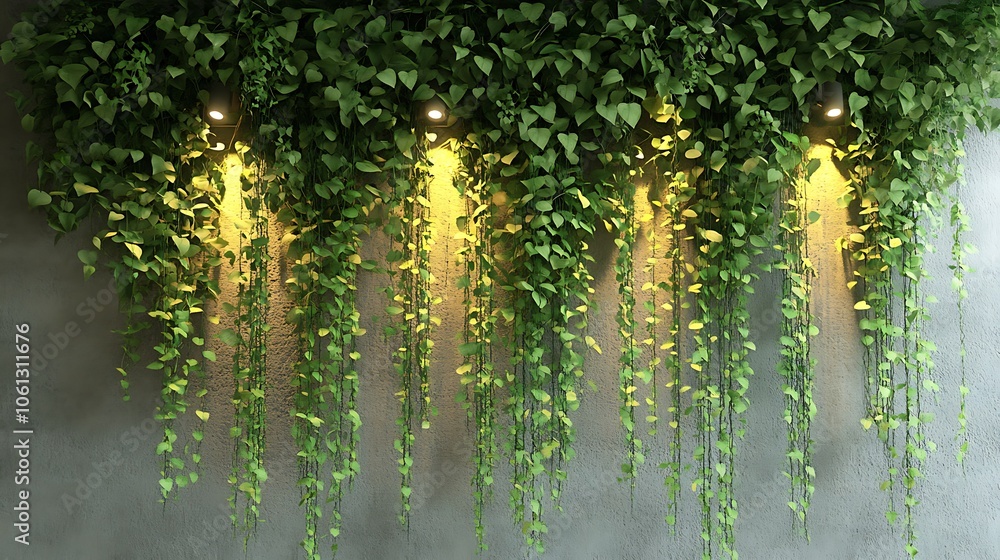 Contemporary green wall divider with flowing ivy and climbing plants ...