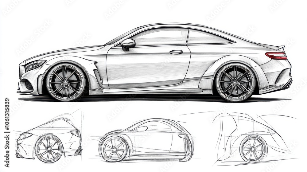 A step-by-step guide to drawing a car, from basic outlines to final ...