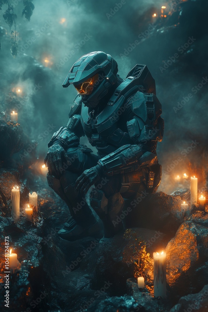Master chief reimagined as a living dead hero among foggy space ruins ...