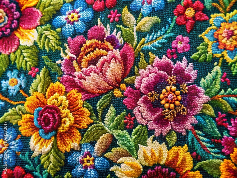Colorful Retro Tapestry Texture with Floral Patterns - Drone ...