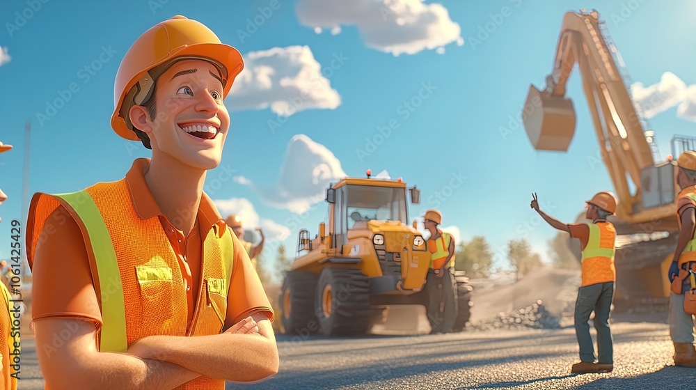 Cheerful Road Workers in Action: Brightly Dressed Team Sharing Laughter ...