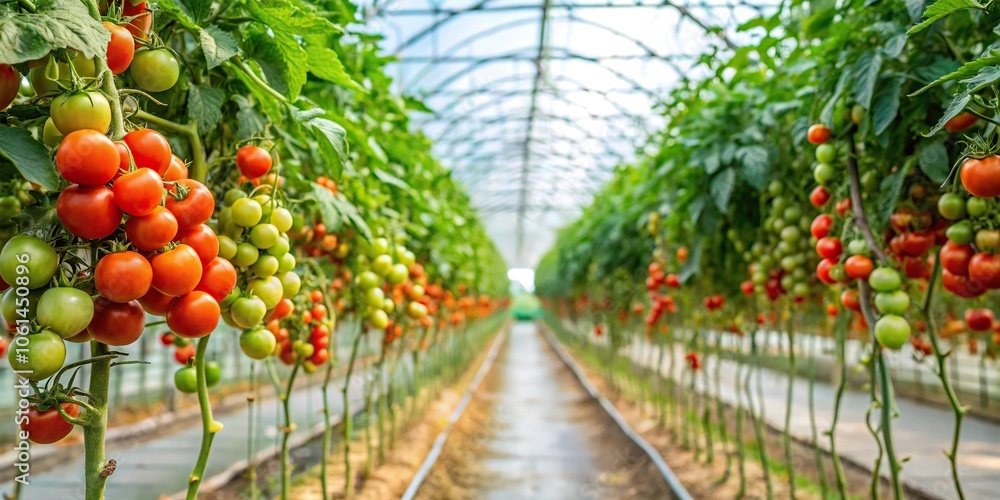 Tomato plant in a greenhouse with controlled environment and high ...