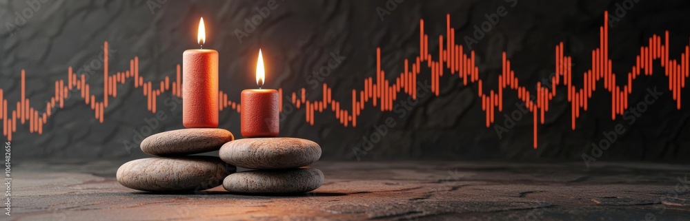 3D model of stress levels decreasing on a digital chart, with icons ...