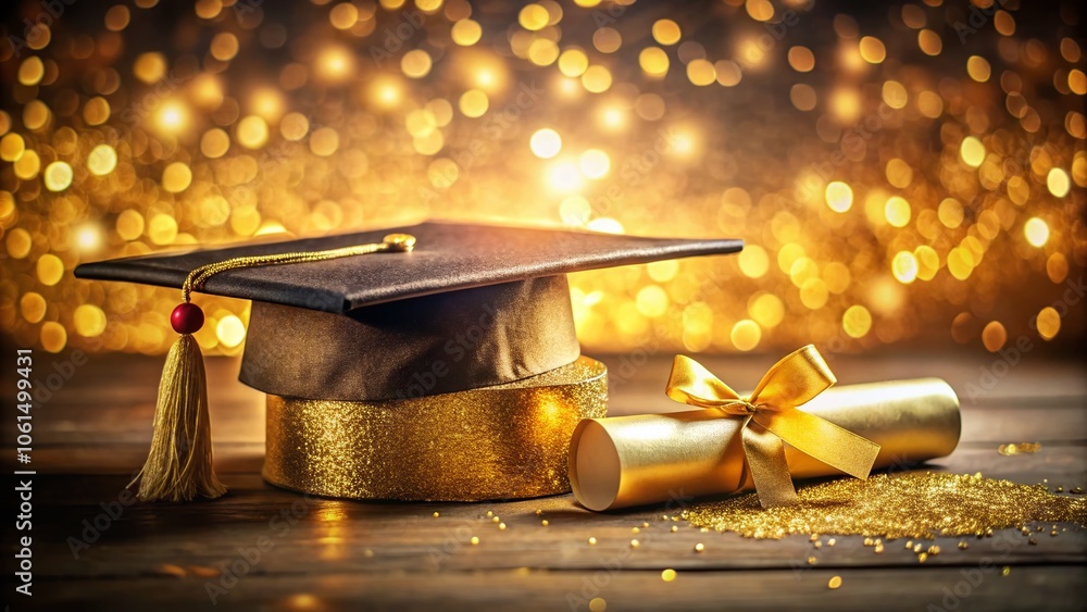 Stunning Night Photography of Golden Graduation Hat and Diploma ...