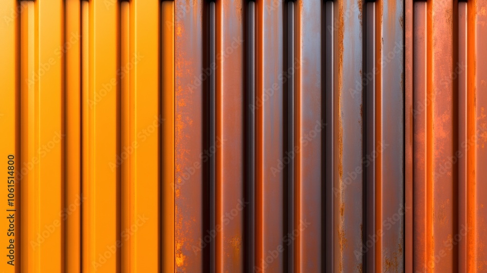 Vibrant orange and rust-colored metal panels create a striking ...