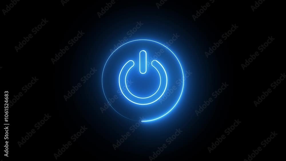 Neon blue color power reset button icon, The appearance of neon symbol ...