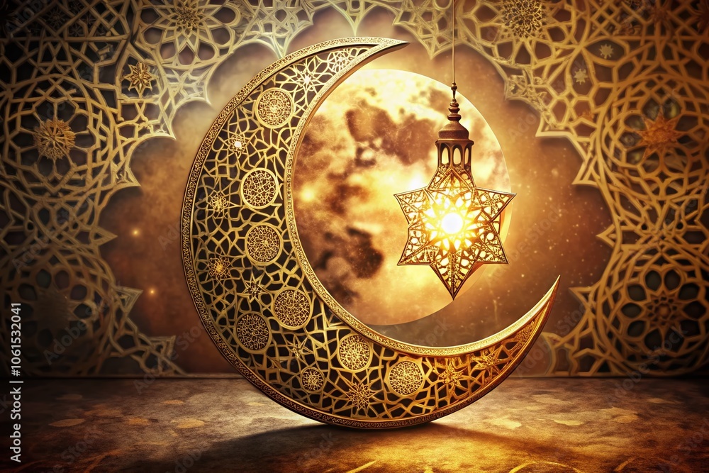 Vintage Style Photography of Islamic Icon with Muslim Moon Vector ...