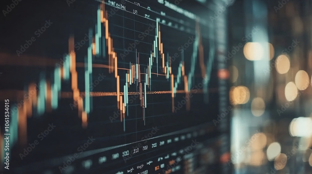 Graphical bar and line charts on a digital dashboard representing ...