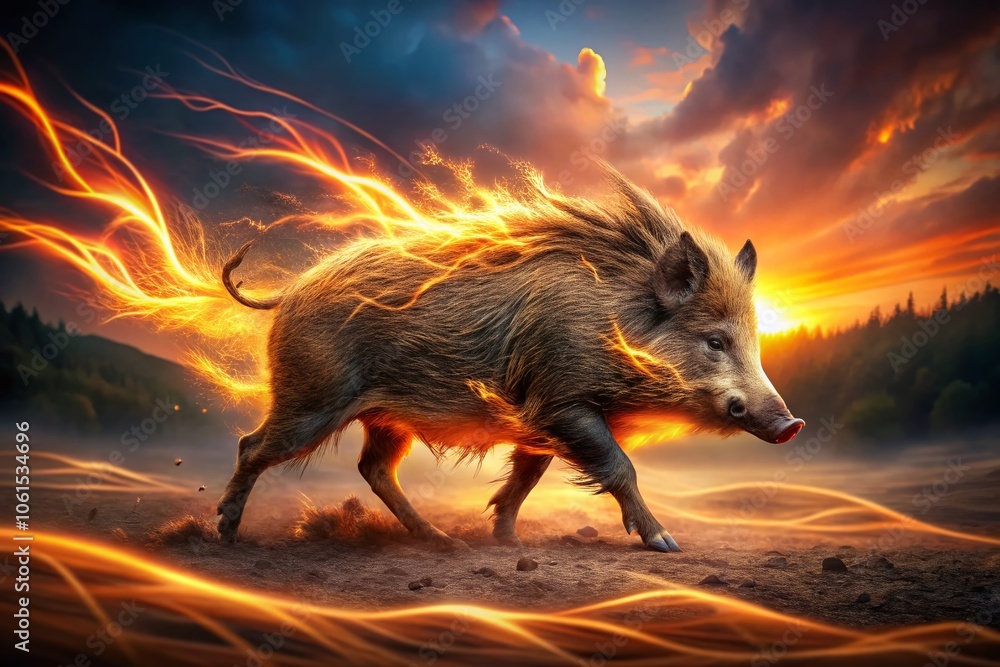 Wild Boar Spirit of Fire: Long Exposure Art Featuring a Majestic Boar ...
