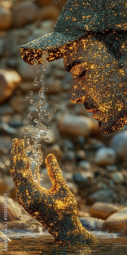 A detailed 3D rendering showcases water gracefully flowing from a ...