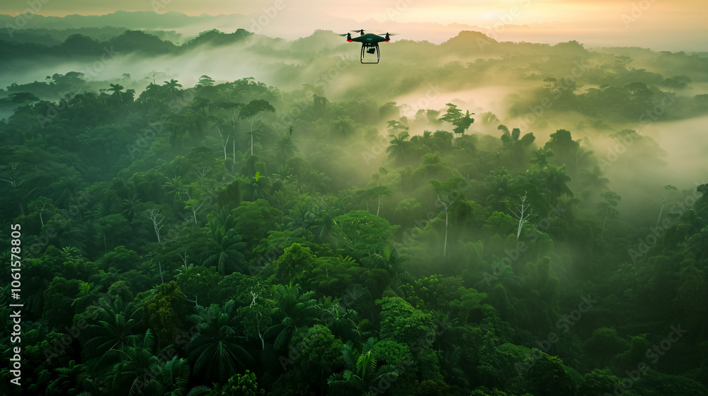 In the pristine wilderness of a national park, drones equipped with ...