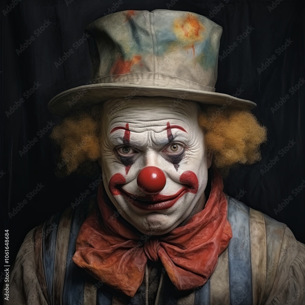 This terrifying clown will haunt your dreams. With his red nose, yellow ...