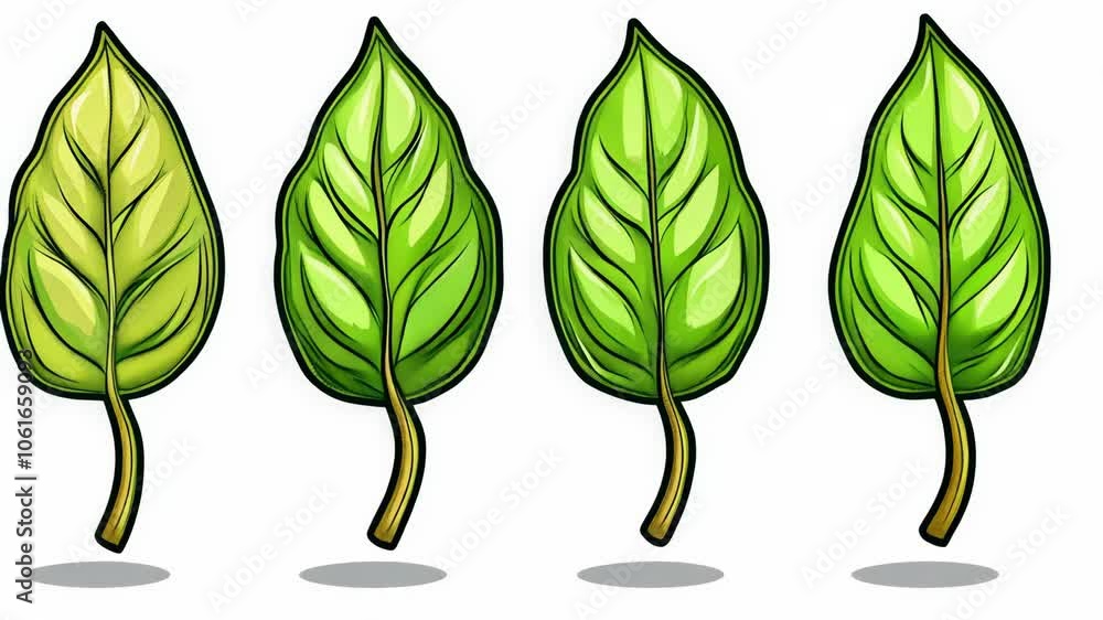 Four cartoon leaves are shown in different stages of growth Stock Video ...