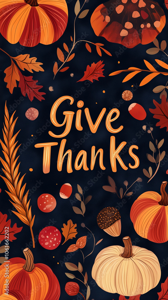 The phrase "Give Thanks" is rendered in a hand-drawn font.Playful, folk ...