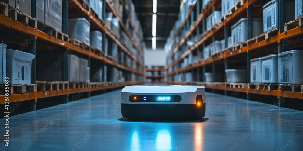 Advanced warehouse showcasing robotic pickers, AI-driven inventory ...