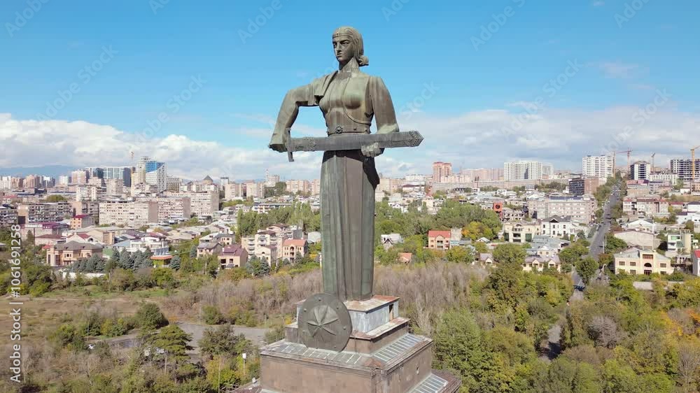 Yerevan, Armenia - 19th october, 2024: Aerial circular view Mother ...
