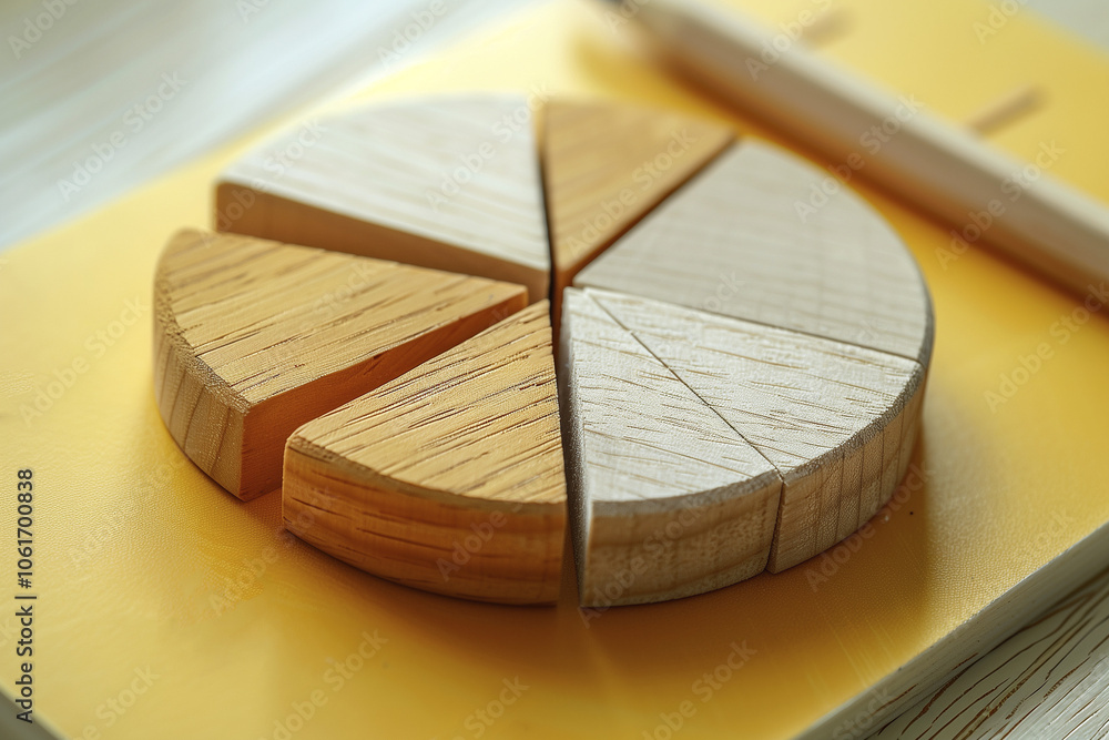 natural wooden math fractions on the pastel background. interesting ...