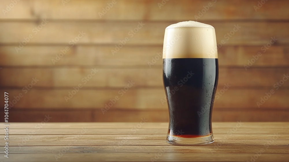 Guinness Stout in Rustic Pub A thick, dark Guinness with creamy foam ...