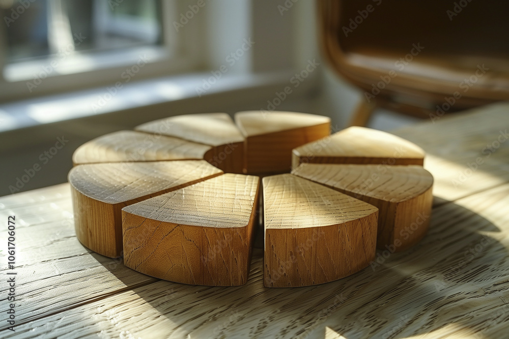 natural wooden math fractions on the pastel background. interesting ...