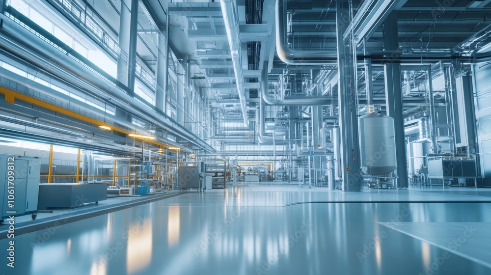 A modern industrial plant using eco-friendly manufacturing processes to ...