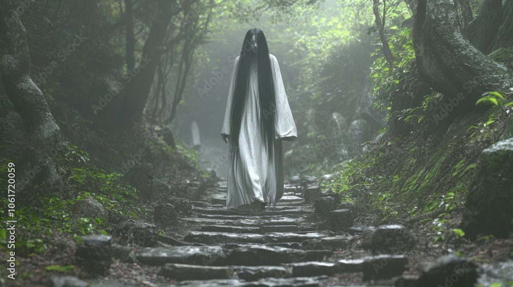 Eerie Japanese Yokai Yurei in Dark Forest - 3D Render with Ultra ...