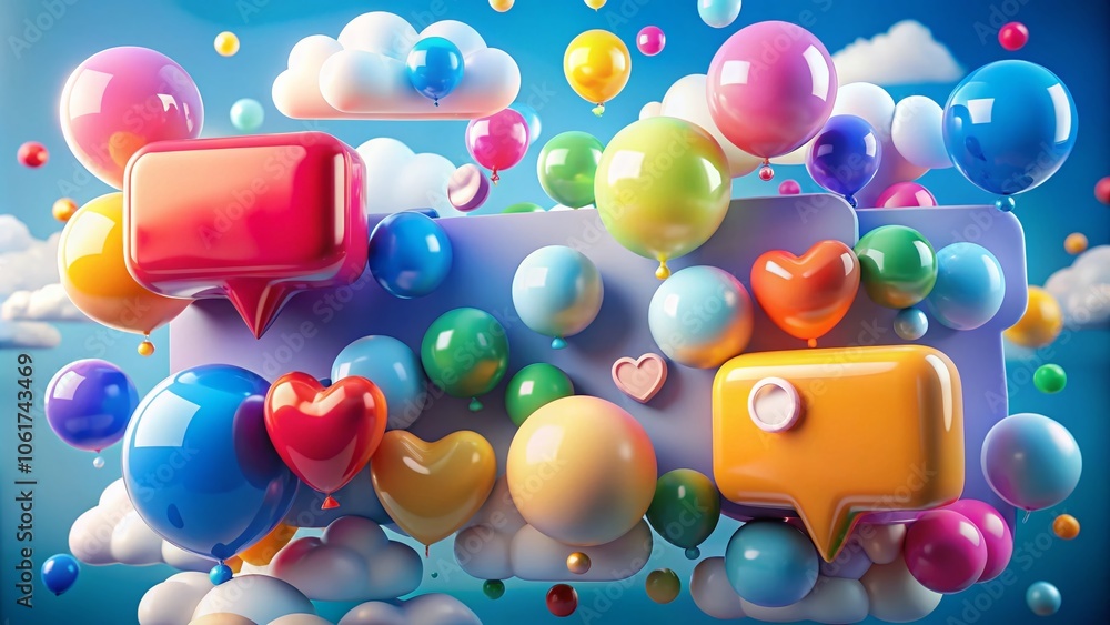 3D Speech Bubbles with Social Media Icons in Various Shapes for ...