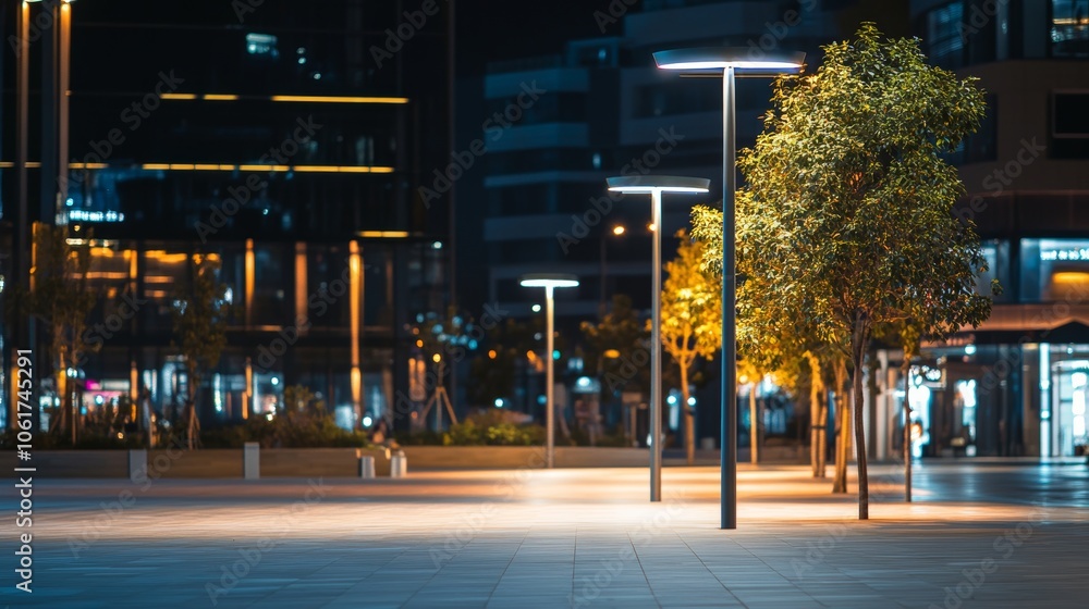 Photo & Art Print Modern LED street lights illuminate an urban plaza at ...