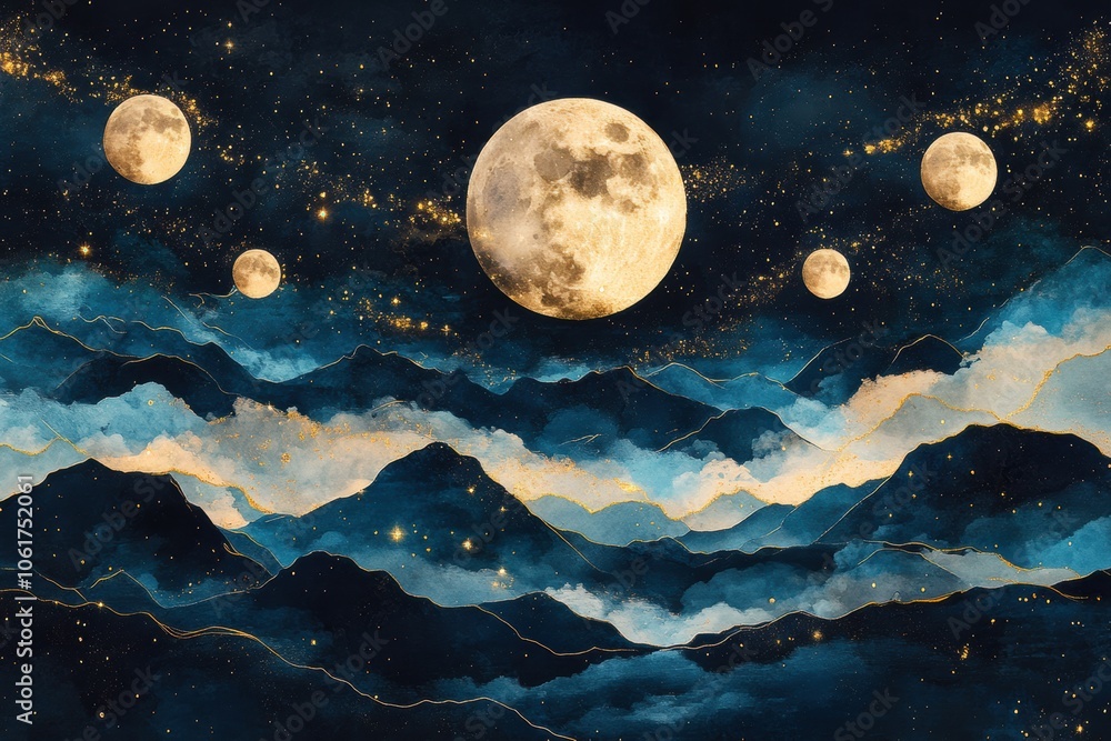celestial art, illustration of moon doodle painting with celestial ...