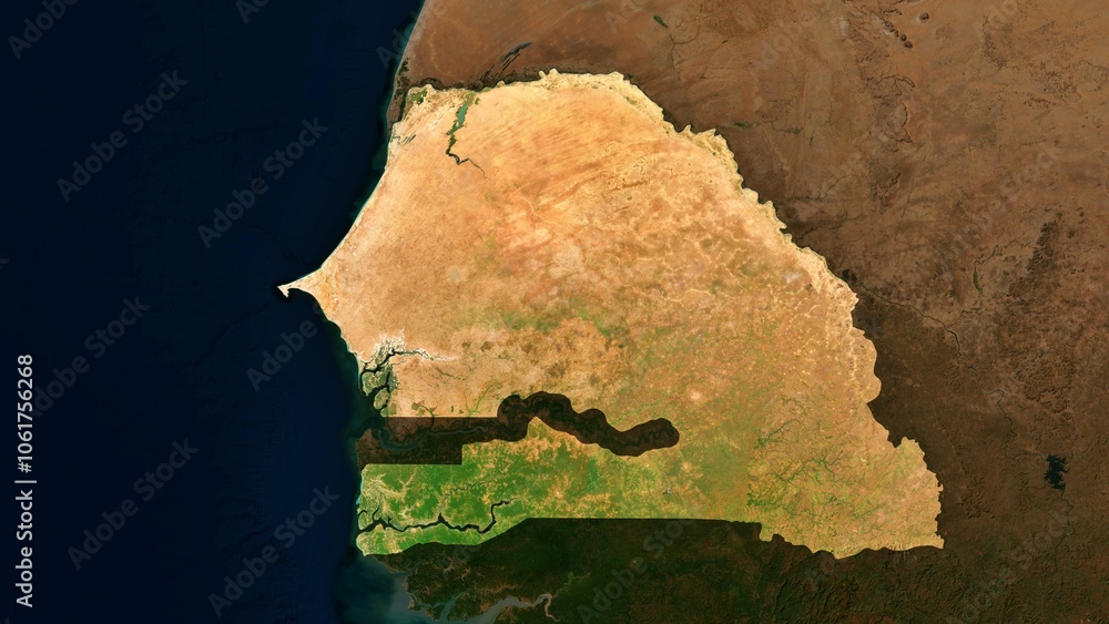 4K Senegal Territory Map in Africa, High Resolution Satellite View ...